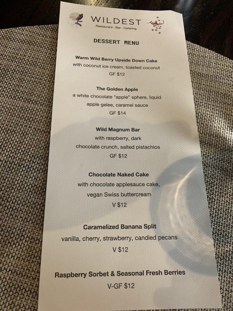 Menu at Wildest Restaurant & Bar, Palm Desert