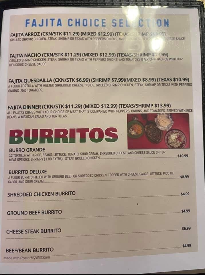 Menu at Antojitos Latinos restaurant, Glennville