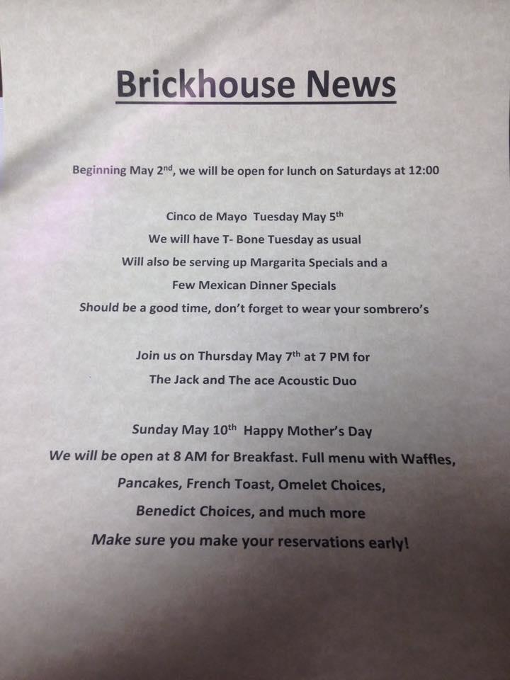 Menu at Brickhouse Tavern pub & bar, Springfield