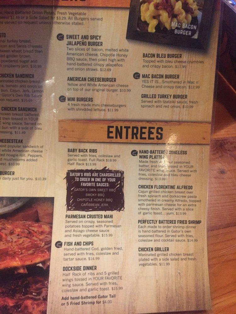 Menu at Gator's Dockside Eustis restaurant, Eustis