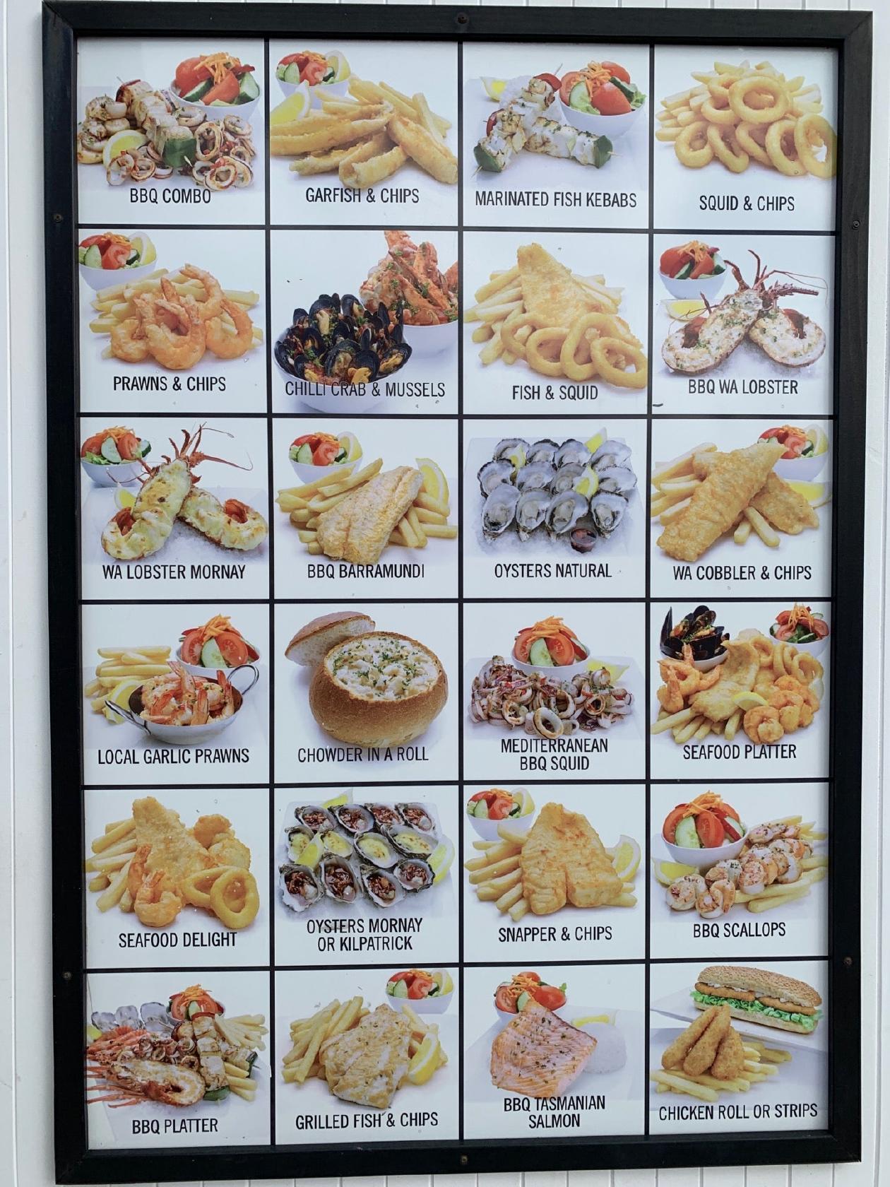 Menu at Kailis Fishmarket Cafe, Fremantle