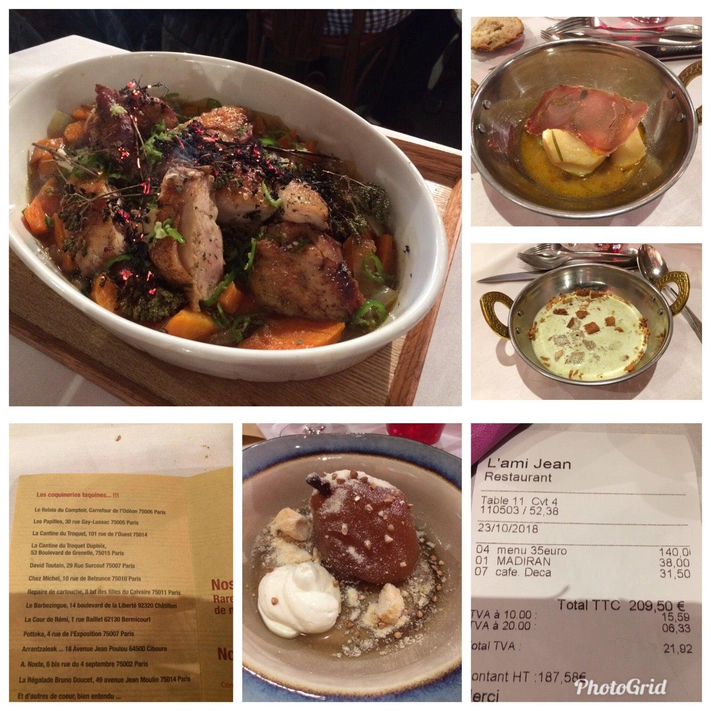 Menu at L’Ami Jean restaurant, Paris