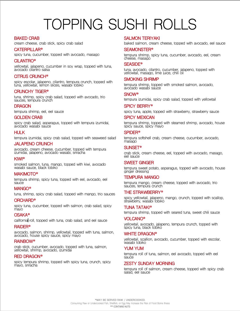 Menu at Makimoto Sushi restaurant, Auburn Hills