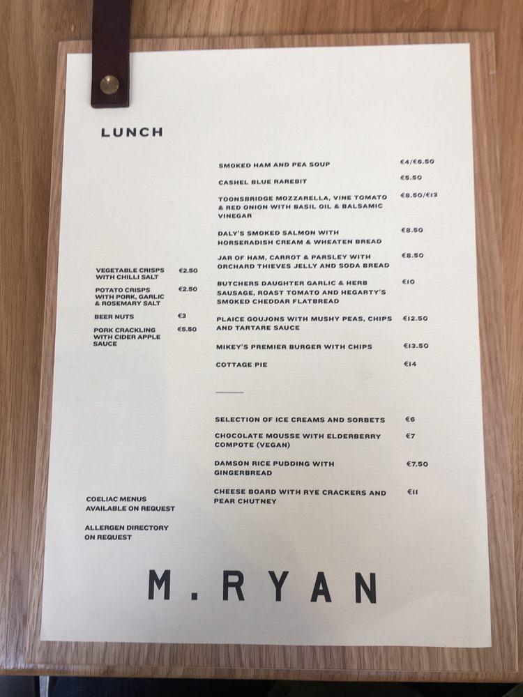 Menu at Mikey Ryan's Bar & Kitchen, Cashel