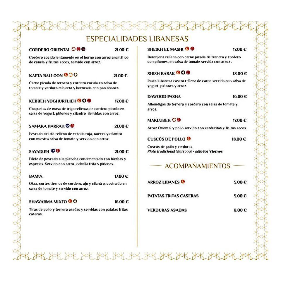Menu at Restaurante Libanés Rotana, Palma