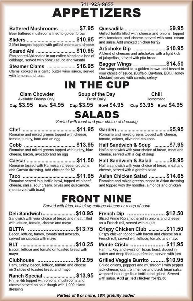 Menu at Sandbagger Saloon pub & bar, Crooked River Ranch