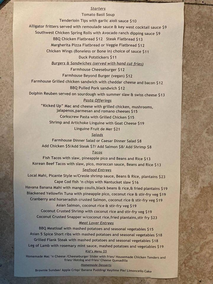 Menu at Taylor Farmhouse restaurant, Jupiter