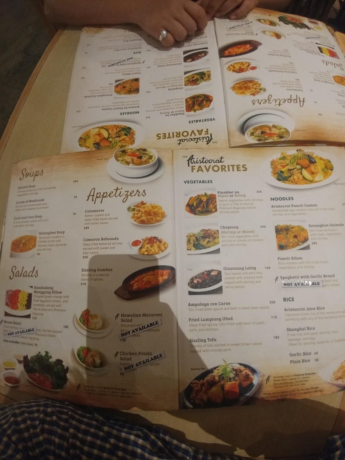 Menu at The Aristocrat Restaurant - Imus, Cavite, Imus, Emilio ...