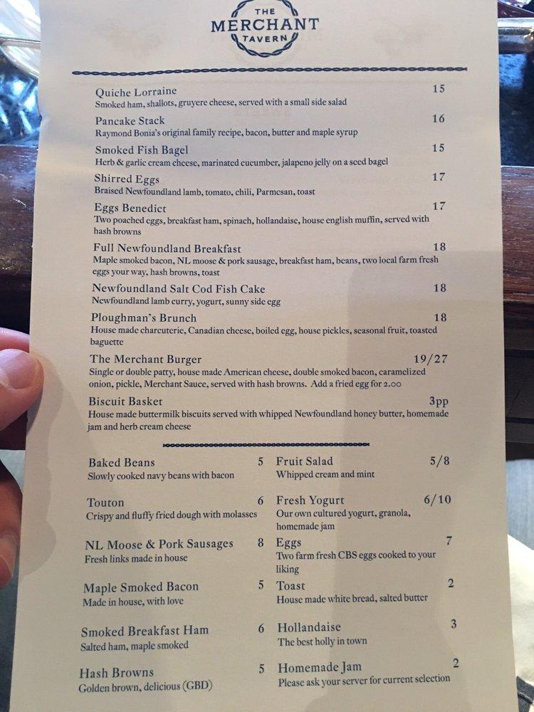 Menu at The Merchant Tavern restaurant, St. John's, John's