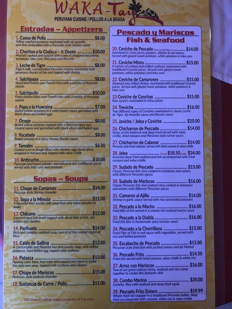 Menu at Waka-Tay restaurant, Woodbridge Township
