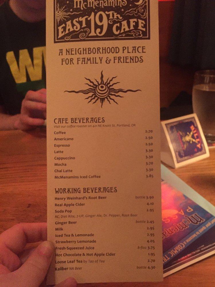 Menu at McMenamins East 19th Street Café pub & bar, Eugene, E 19th Ave