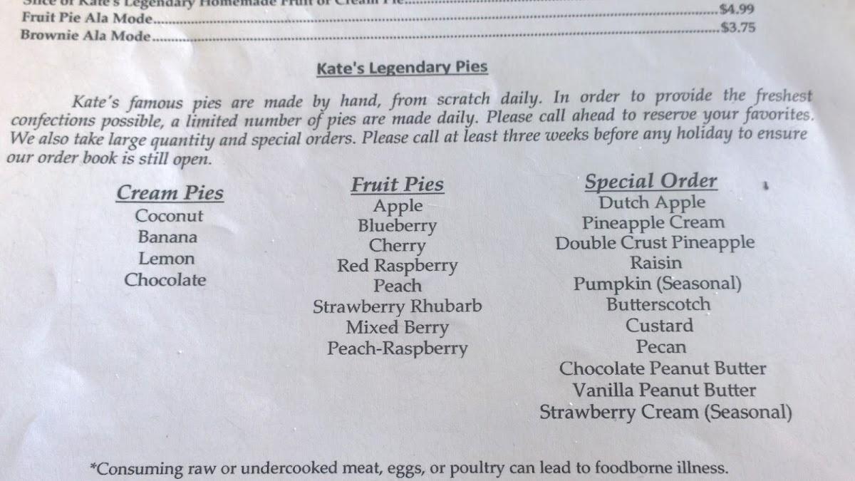 Menu at Kate's Kitchen restaurant, Flat Rock