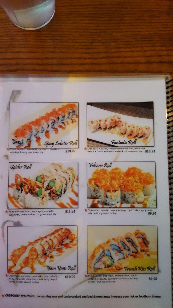 Menu at Koji restaurant, Northville