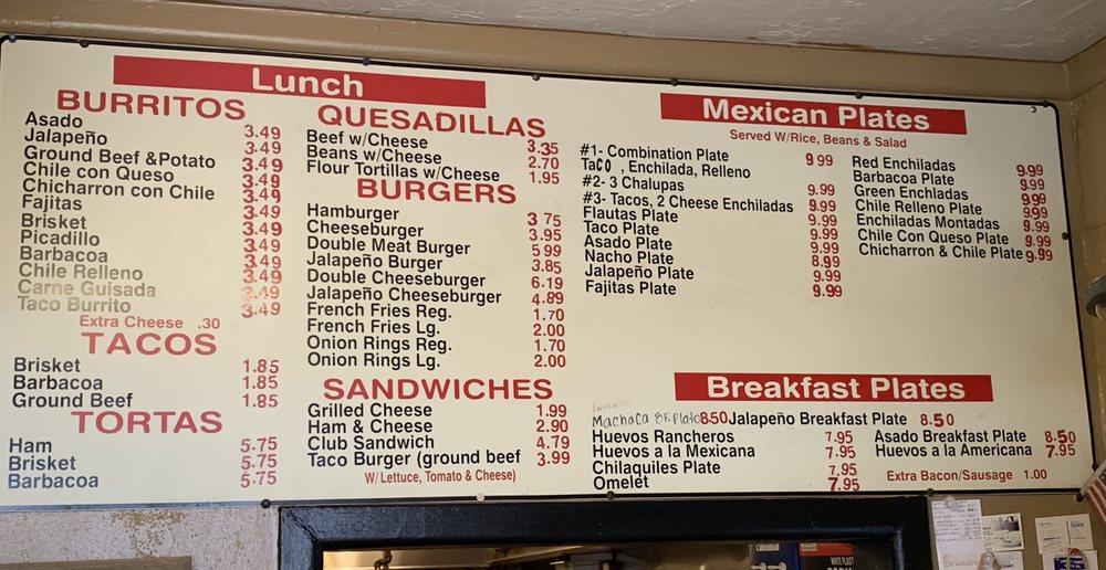 Menu at La Carreta Loncheria restaurant, Midland