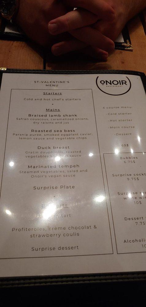 Menu at O.Noir pub & bar, Montréal