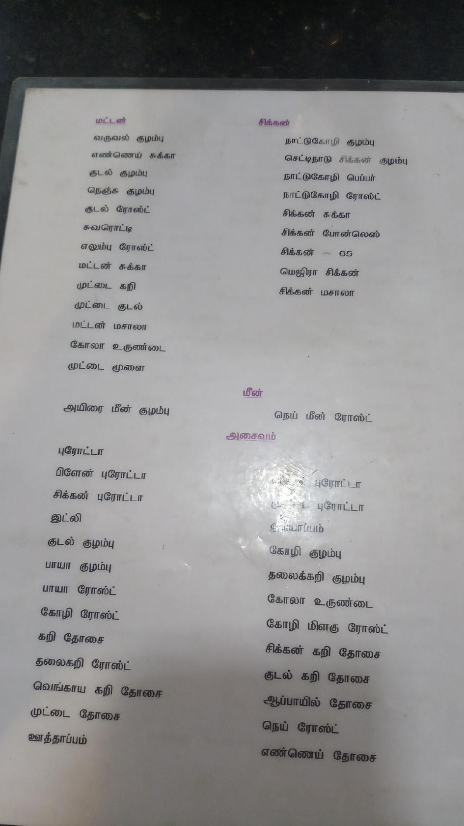 Menu at Simmakkal konarkadai, Madurai, W4HX+79J