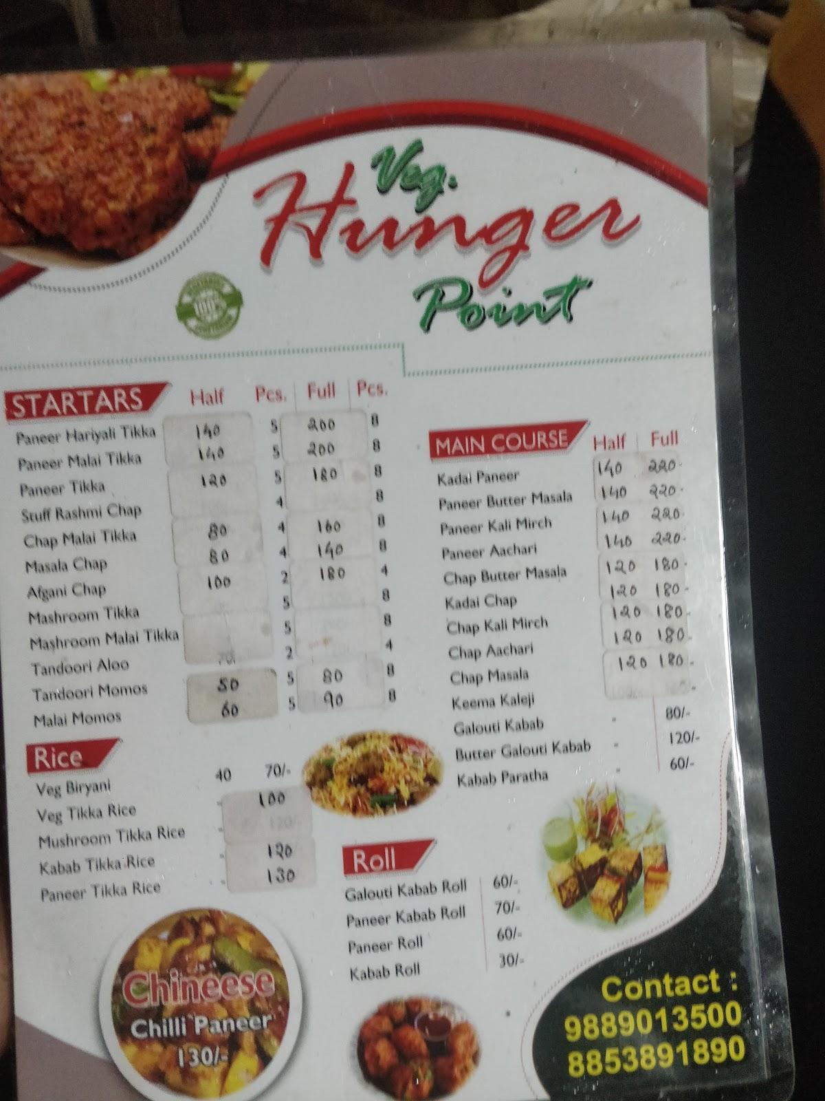 Menu at Veg Hunger Point, Kanpur, 112/364