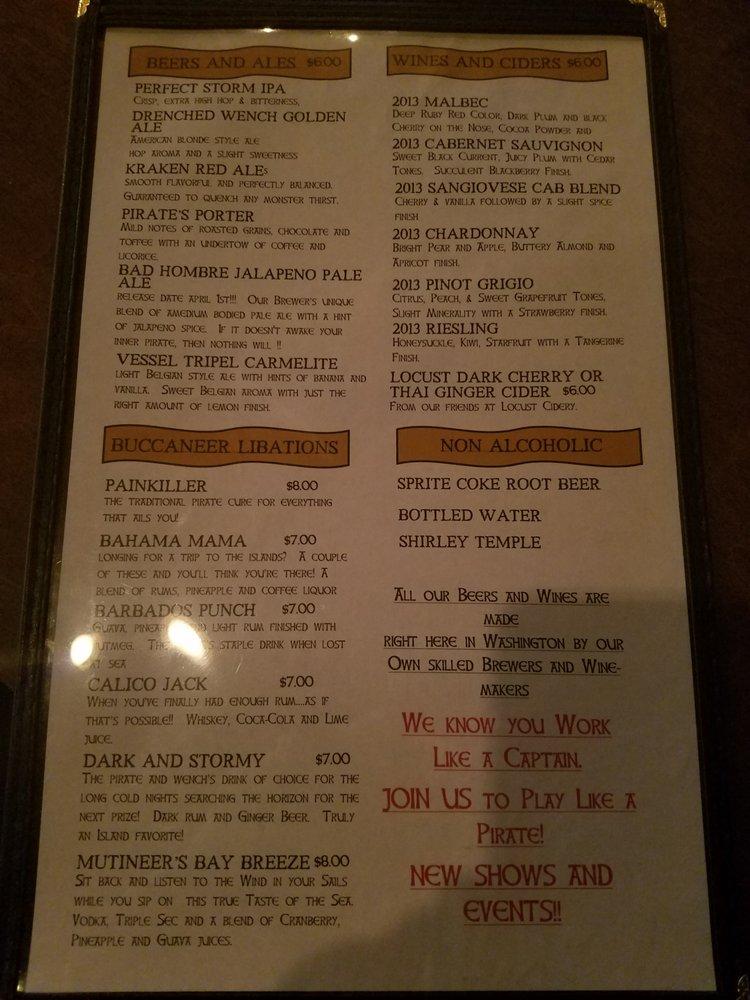 Menu at The Vessel restaurant, Lynnwood