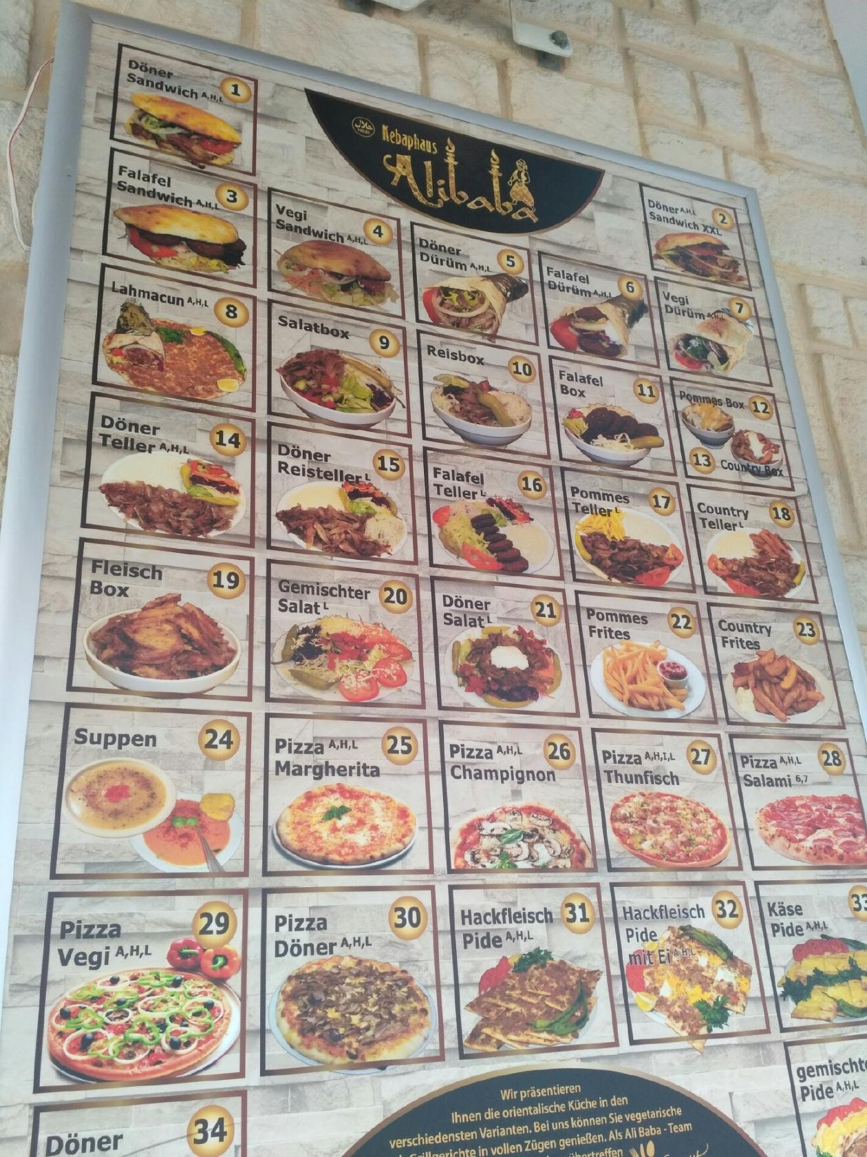 Menu at Ali Baba Dönerimbiss restaurant, Augsburg