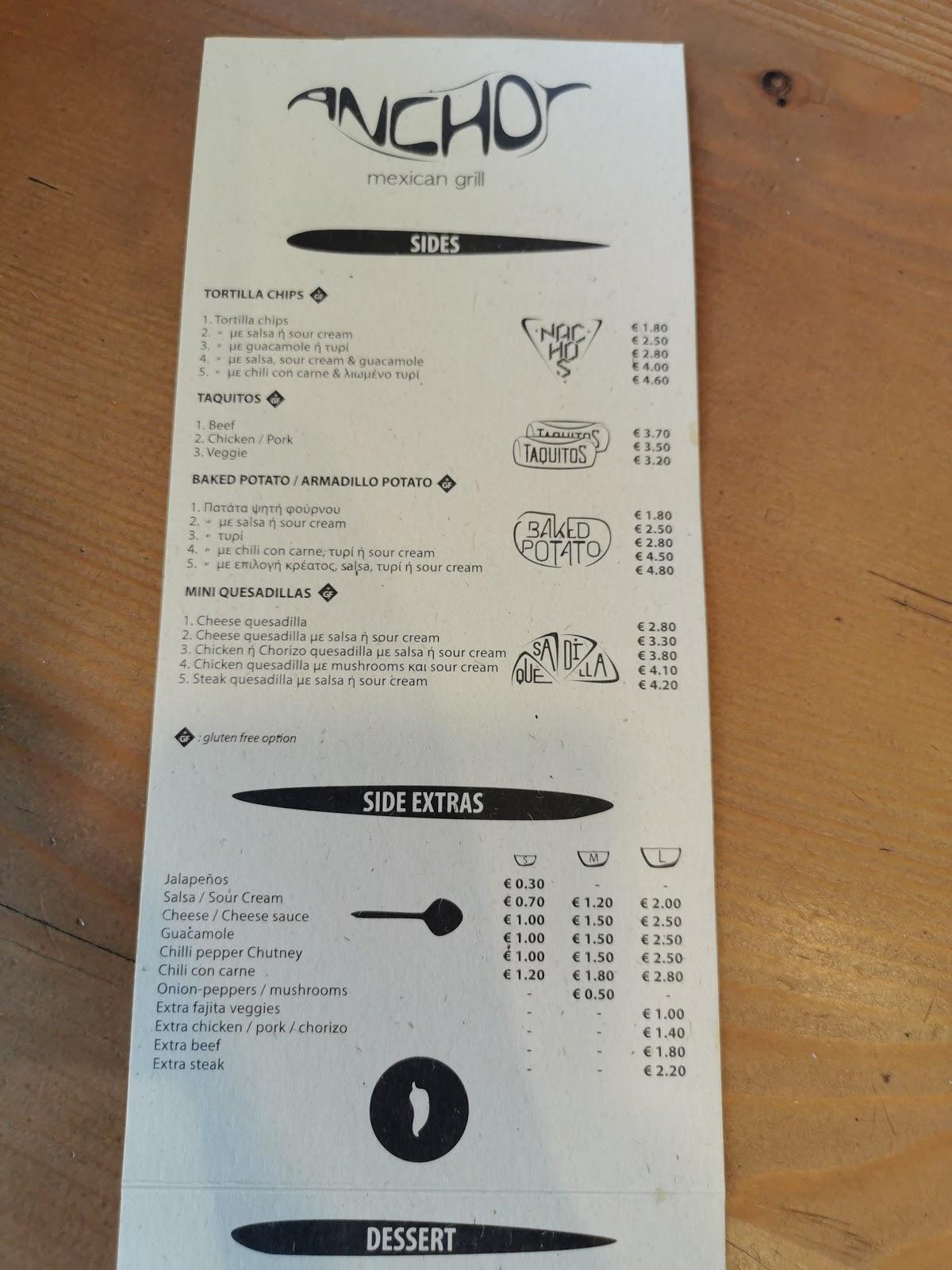 Menu at Ancho Mexican Grill, Glyfada