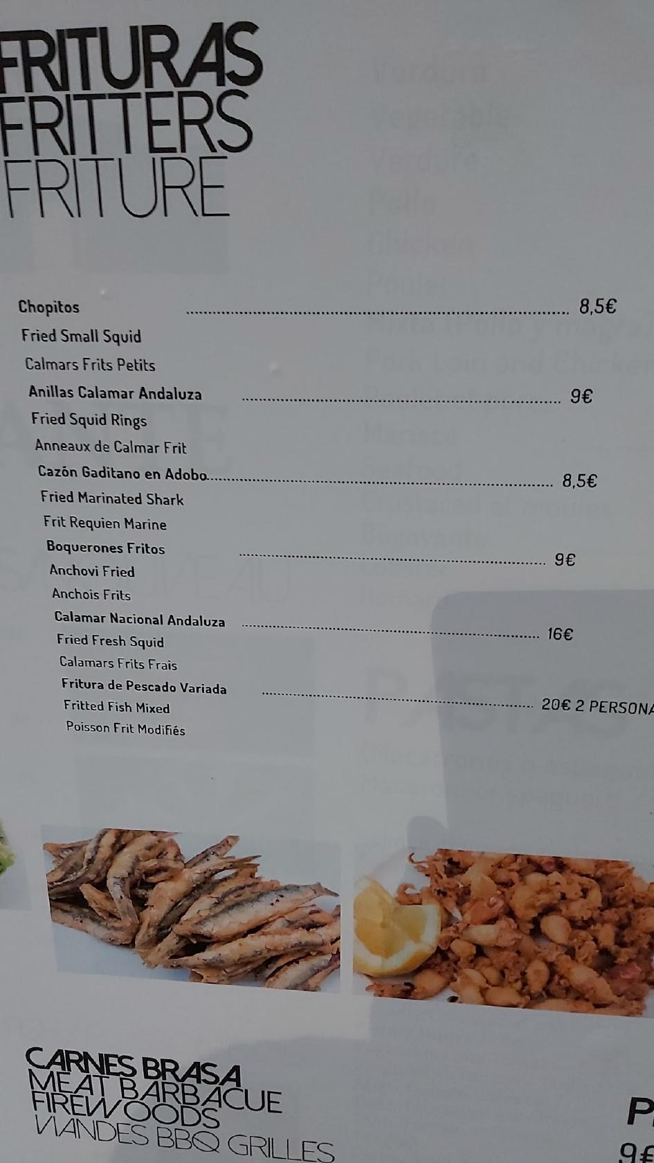 Menu at Cerveceria La Caleta restaurant, Puerto de Mazarrón