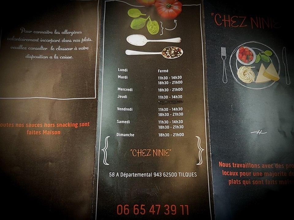 Menu at Chez ninie restaurant, Tilques