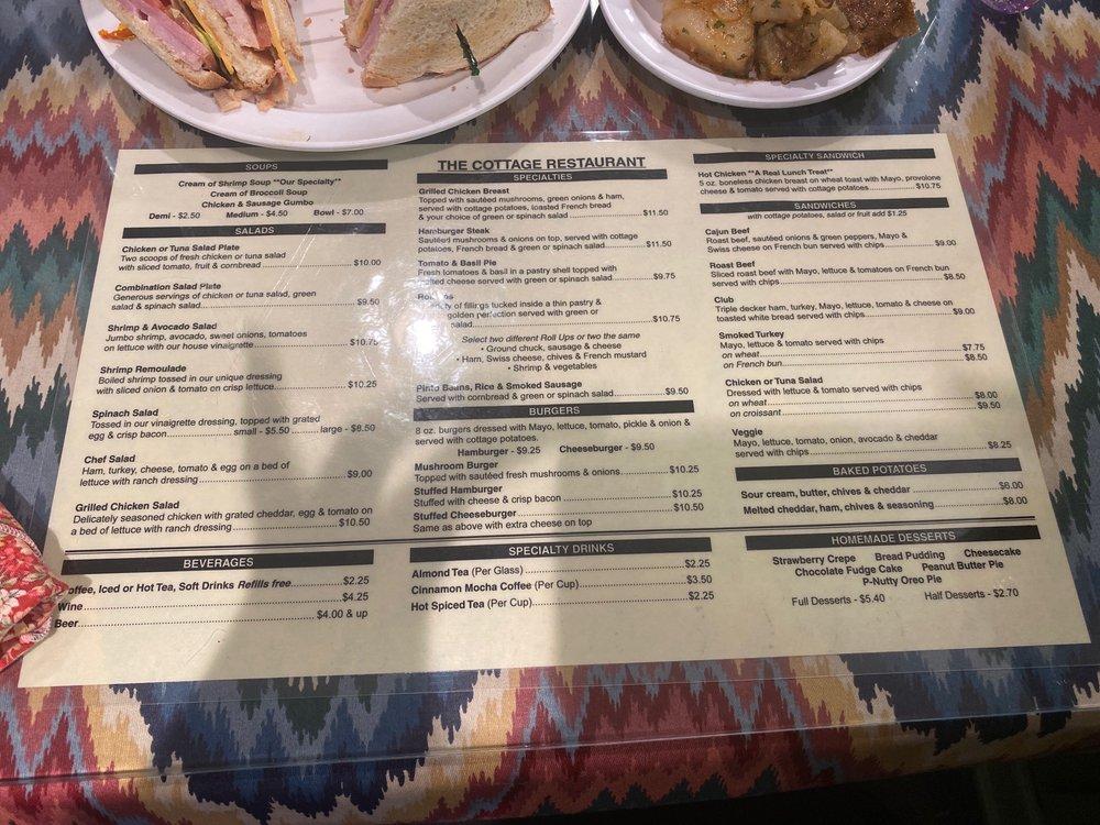 Menu at The Cottage Restaurant, Alexandria