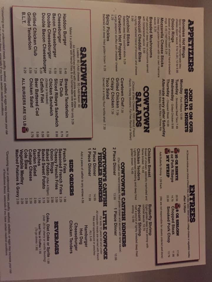 Menu at Cow Town USA pub & bar, Carlisle