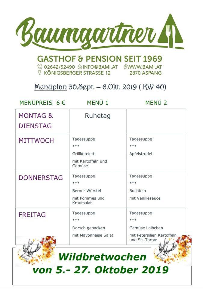 Menu at Gasthaus Pension Baumgartner restaurant, Aspang-Markt