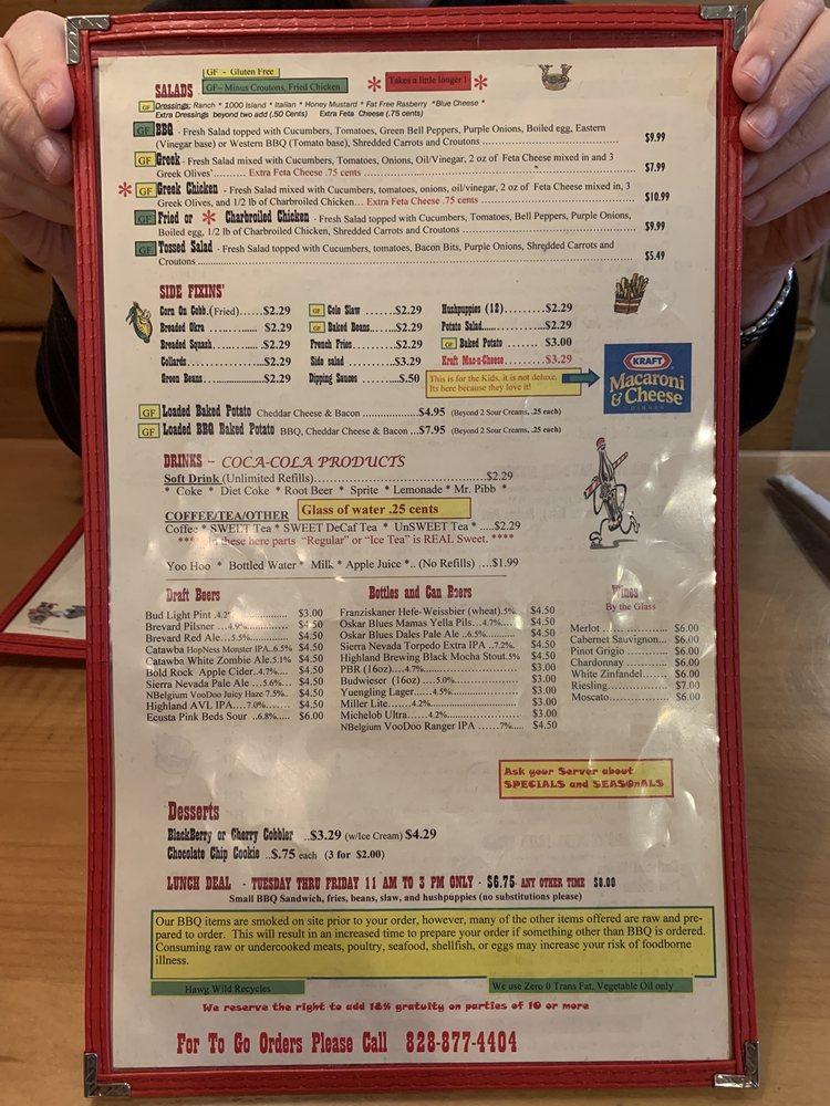 Menu at Hawg Wild Smokehouse & Taproom BBQ, Pisgah Forest