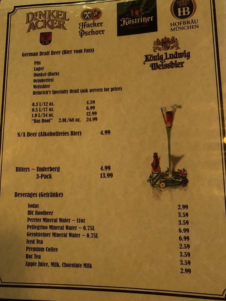 Menu at Heinrich's German Grill pub & bar, Sarasota