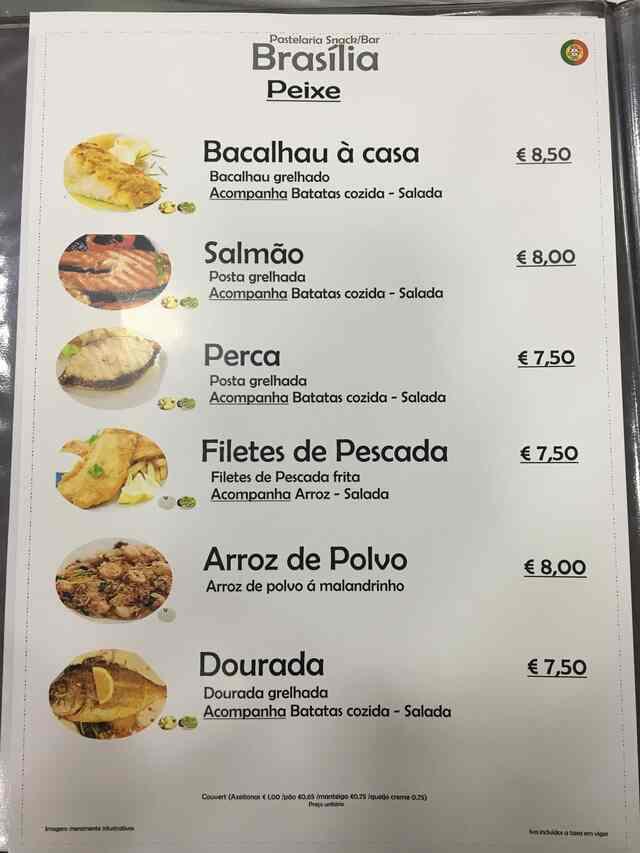 Menu at Pastelaria Brasilia pub & bar, Lisbon, Praça Duque da Terceira 10
