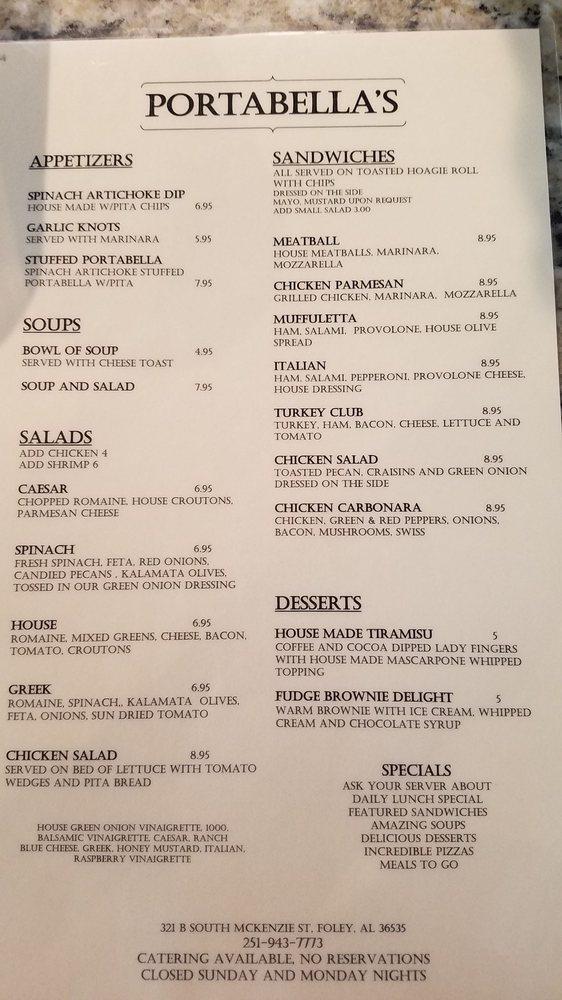 Portabellas Foley Al Menu at Declan Goodisson blog