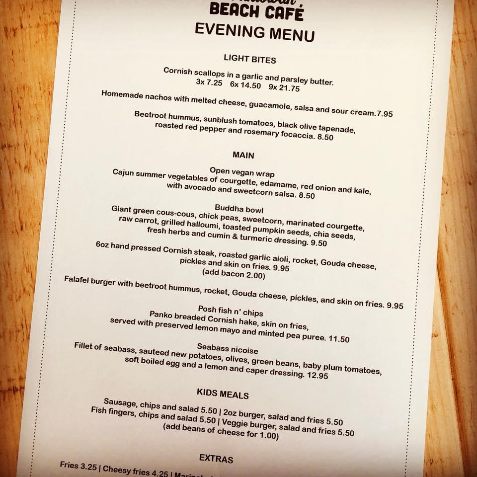 Menu at Porthtowan Beach Café cafe, Porthtowan