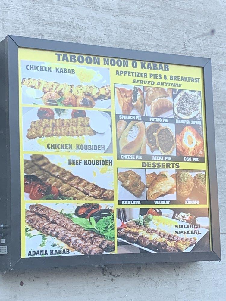 Menu at Taboon Noon o Kabab restaurant, Hoover