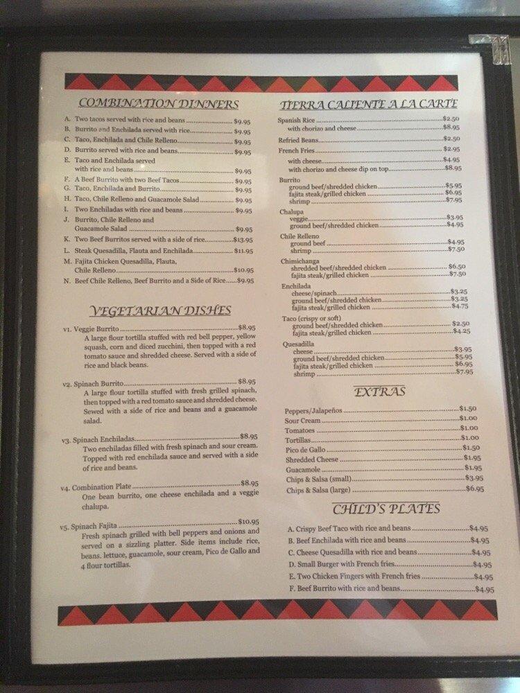 Menu at Tierra Caliente Mexican Grill restaurant, Childersburg
