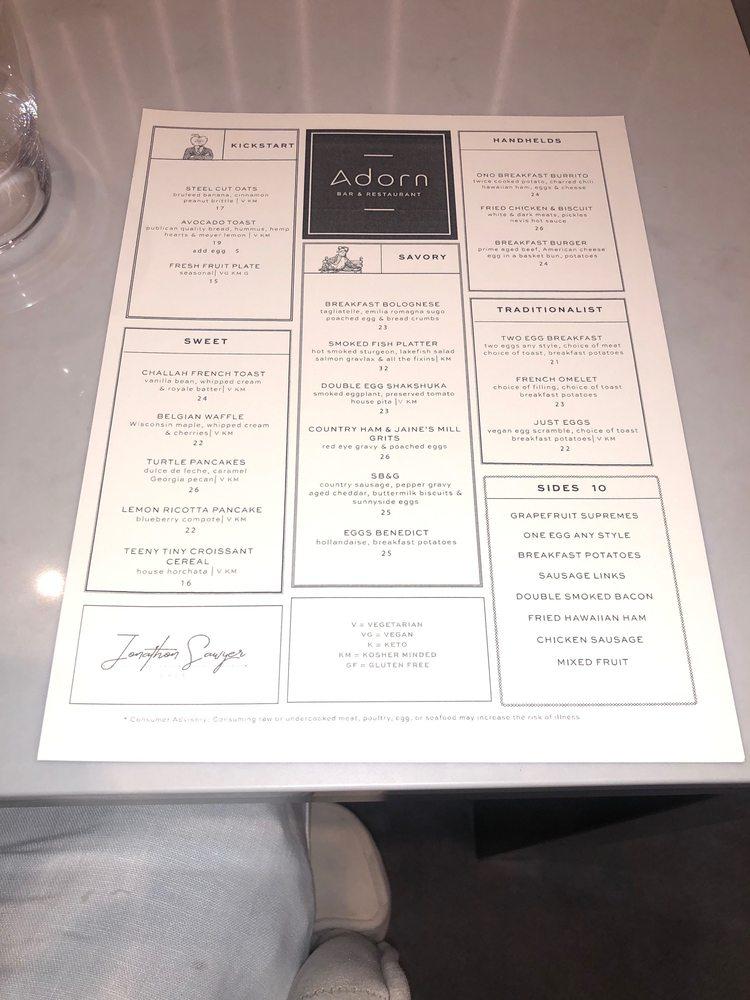 Menu at Adorn Bar & Restaurant, Chicago