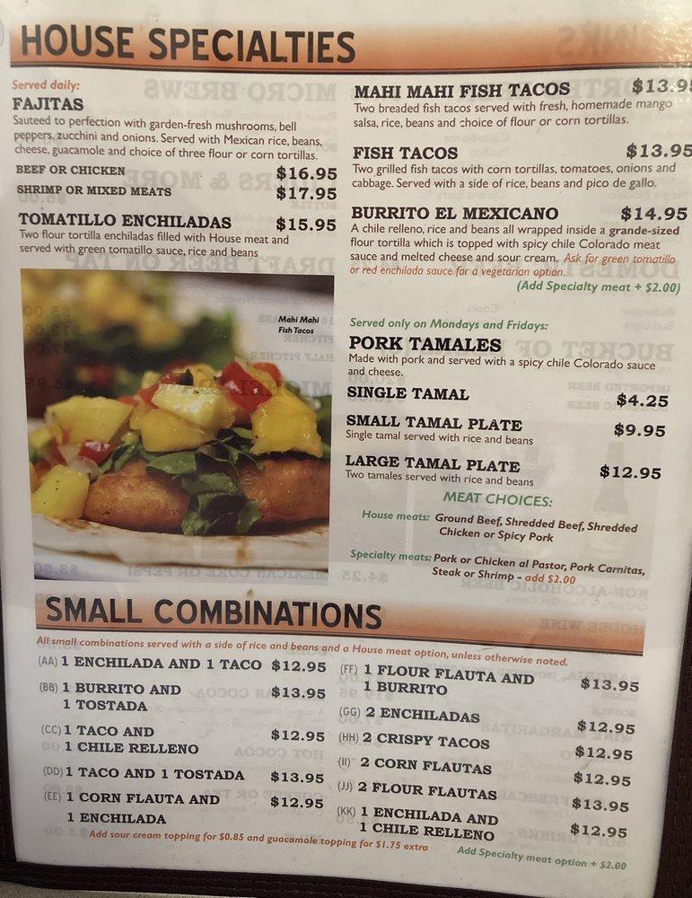 Menu at El Mexicano restaurant, Willits