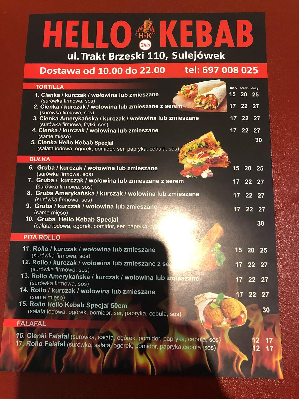 Menu at Hello Kebab restaurant, Sulejowek