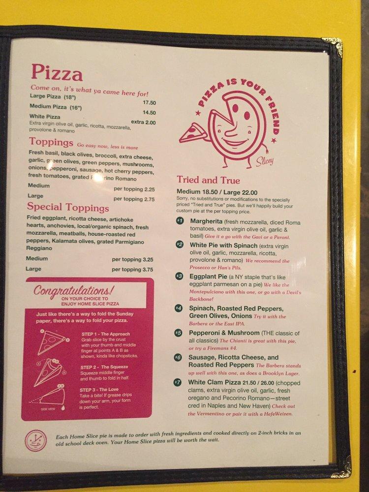 Menu at Home Slice Pizza pizzeria, Austin, S Congress Ave