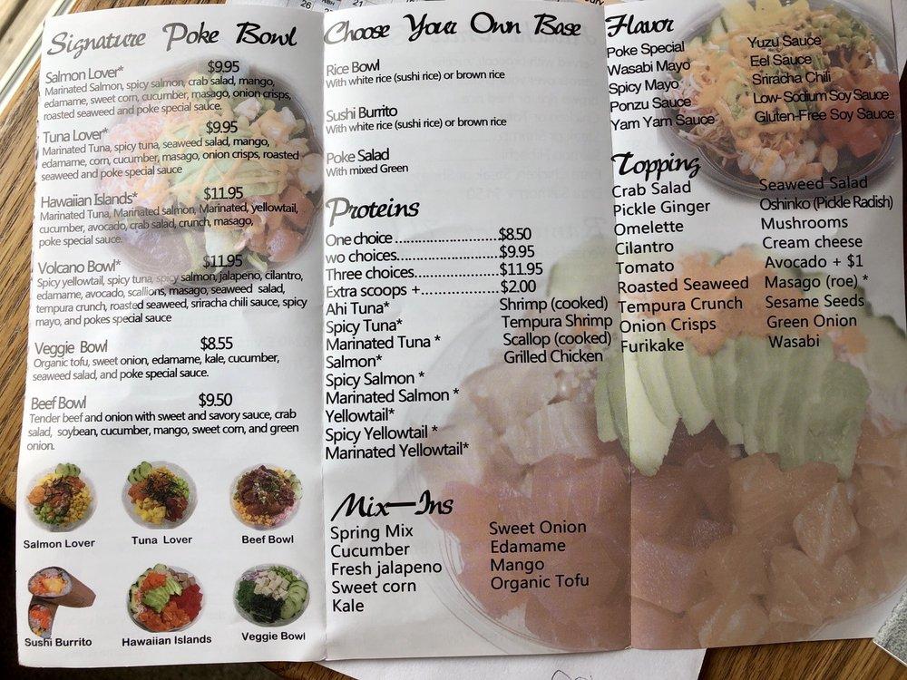 Menu at Poke River restaurant, Evansville