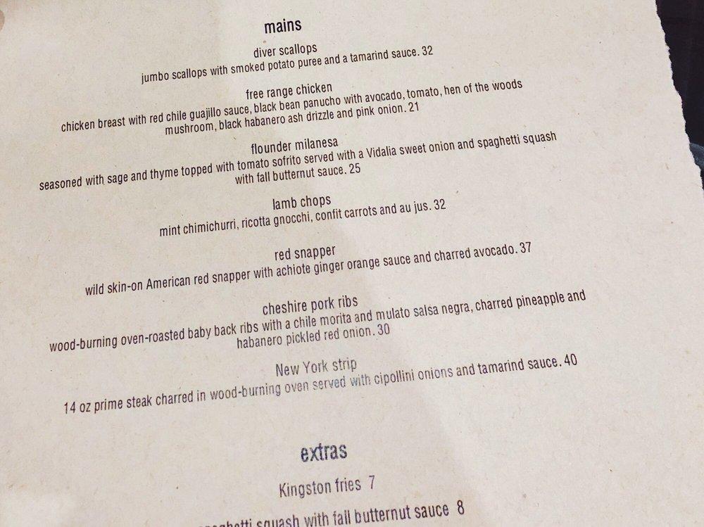 Menu at Tulum restaurant, Dallas