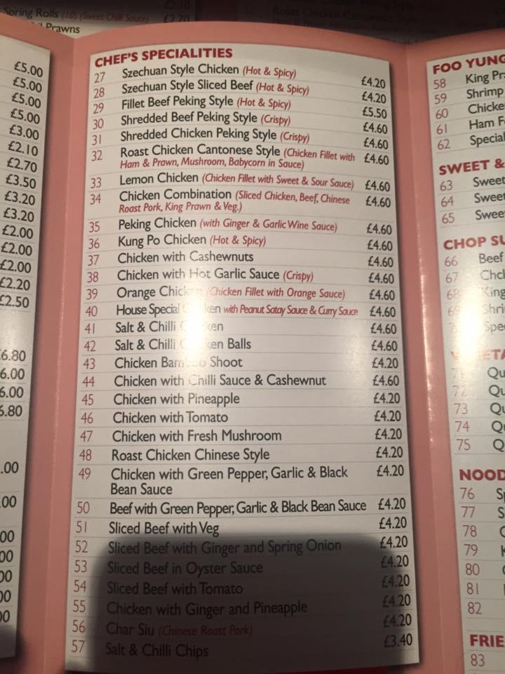 Menu at Amber House fast food, Coatbridge