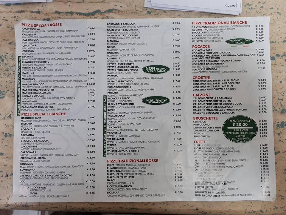 Menu da DOC Pizza pizzeria, Roma