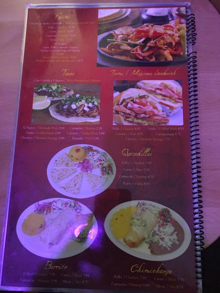 Menu at El Tropico Restaurant, Charlotte