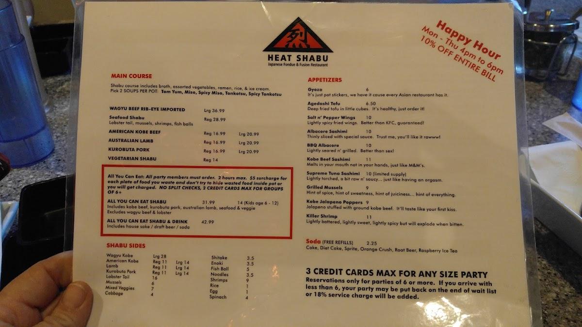 Menu at Heat Shabu - Downtown restaurant, Sacramento, 18th St