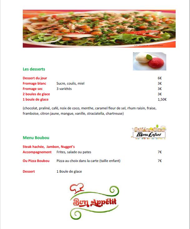 Menu at Le Mozzarella Restaurant - Pizzeria, Froges