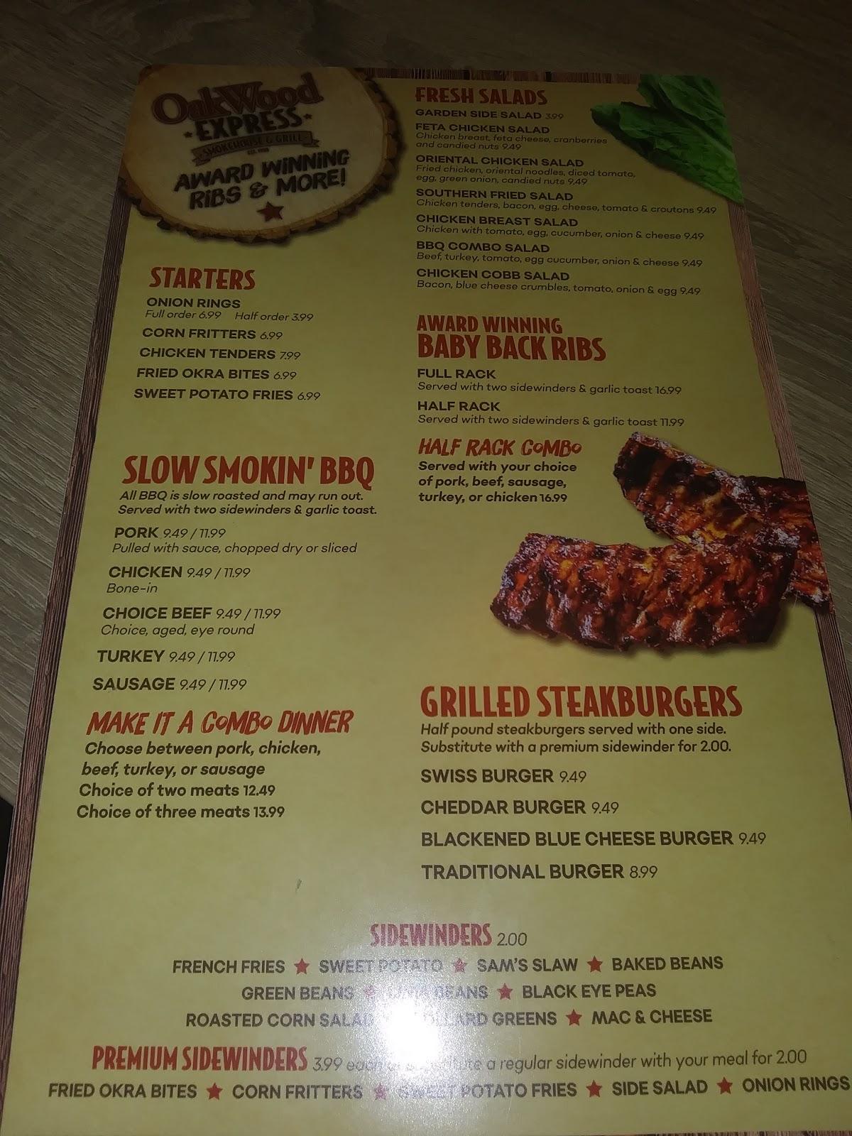 Menu at Oakwood Express Smokehouse & Grill BBQ, Wildwood