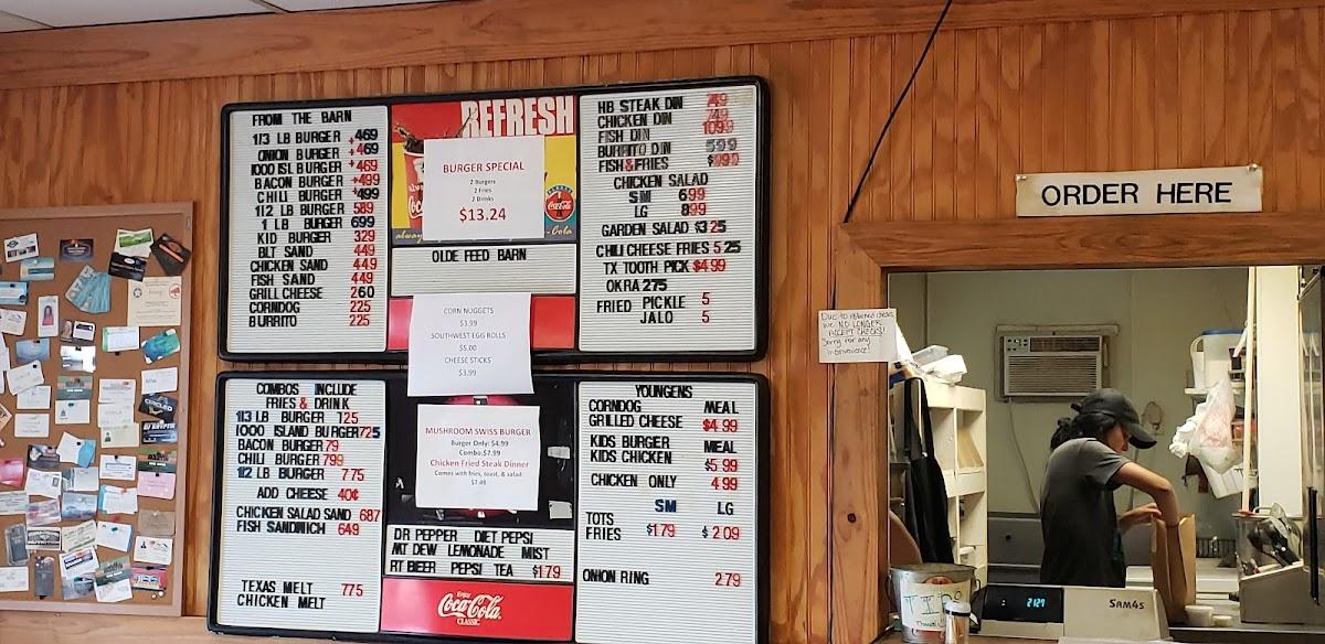 Menu at Olde Feed Barn, Sallisaw