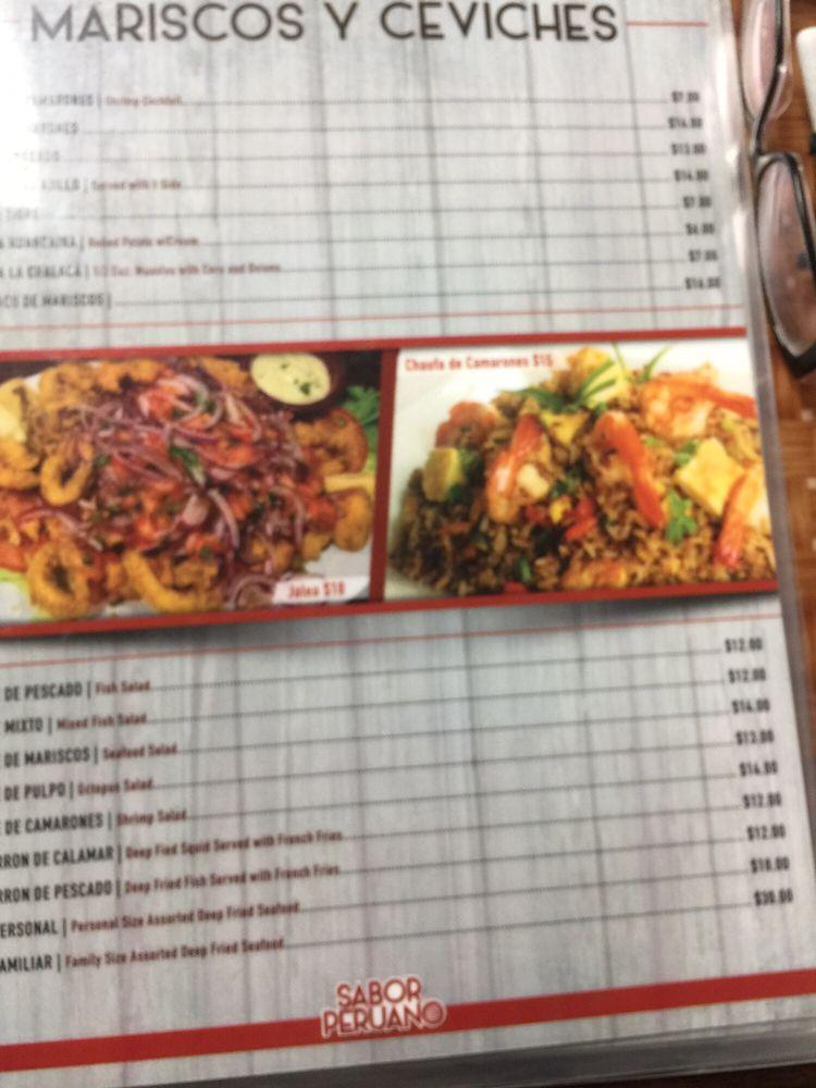 Menu at Sabor Peruano restaurant, West New York, Bergenline Ave